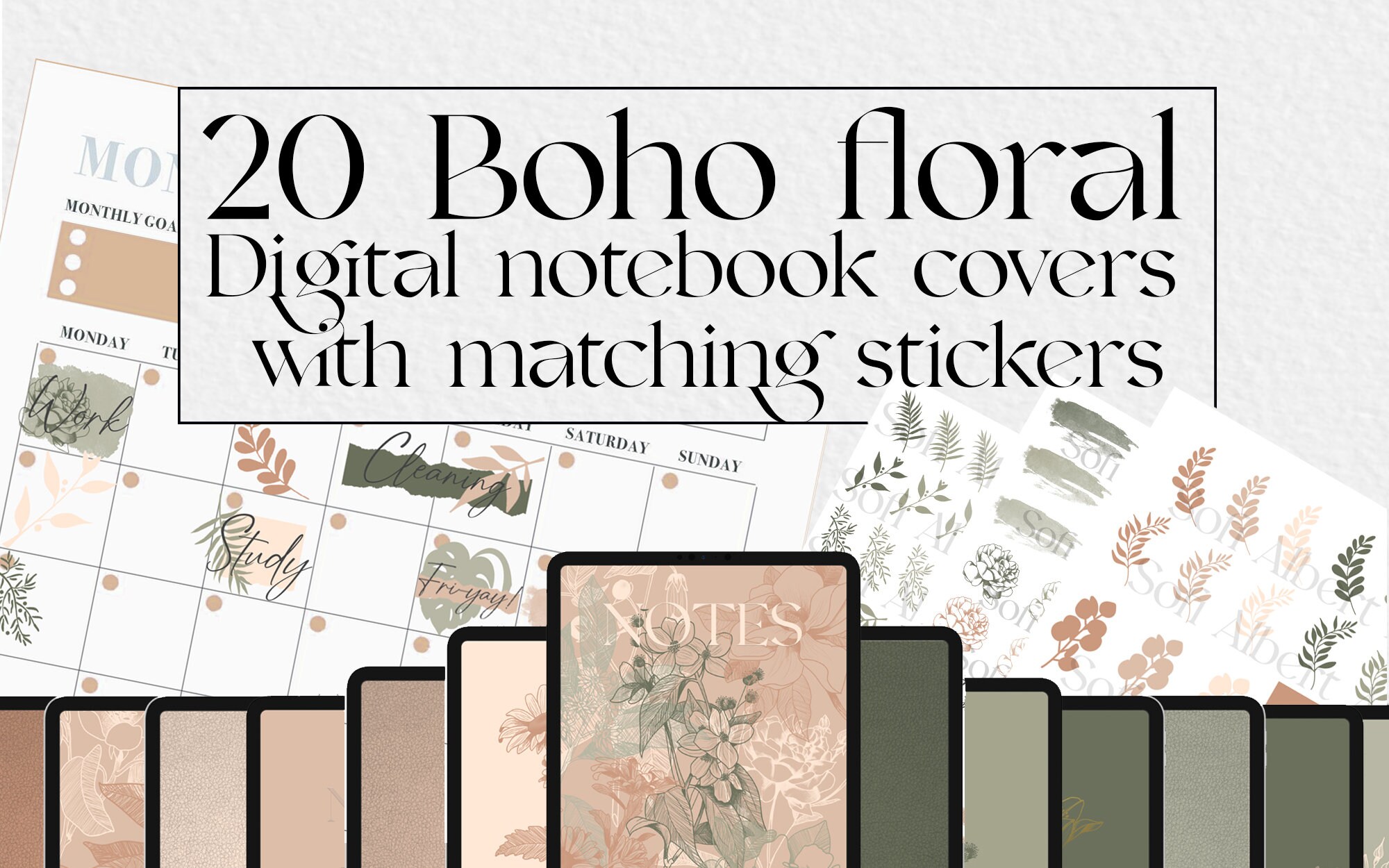 20 Floral & Leather Texture Digital Notebook Covers and Stickers for ...