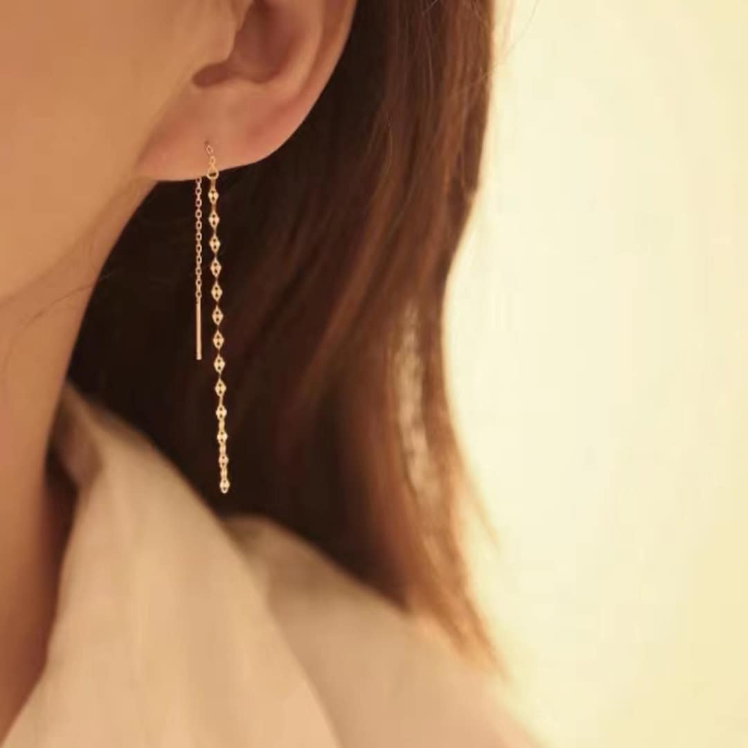 Gold Chain Earrings, Threader Earring, Dangle Earrings, Drop Earrings, Chain Threader, Tassel ...
