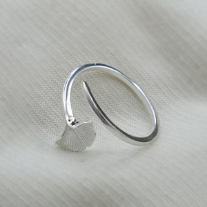 Ginko Leaf Ring, S925 Silver Gingko Biloba Leaf Ring, Silver Ginko Adjustable Ring, Dainty Leaf ...