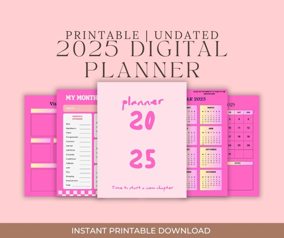 2025 Digital Planner, 2024 Dated Digital Planner, Pink Digital Journal ...