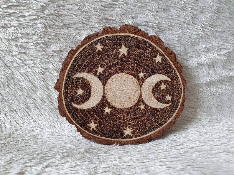 Triple Moon and Stars Hand Drawn Hand Pyrography - Etsy