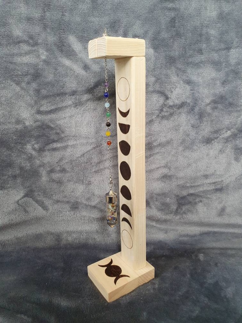 Handmade Deluxe Pendulum Stand With Hand Pyrography Moon Phase | Etsy