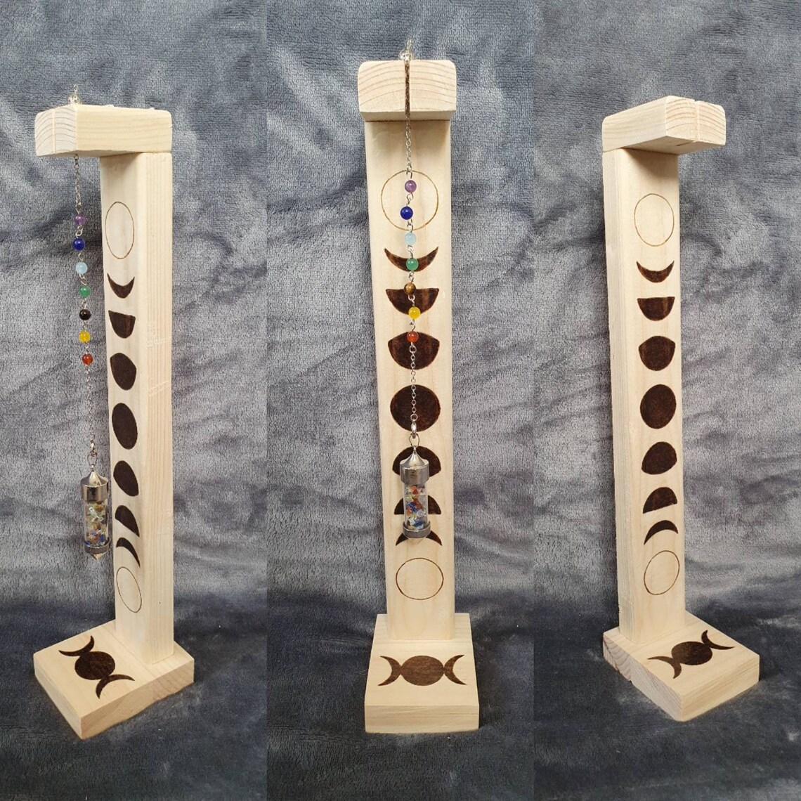 Handmade Deluxe Pendulum Stand With Hand Pyrography Moon Phase - Etsy UK