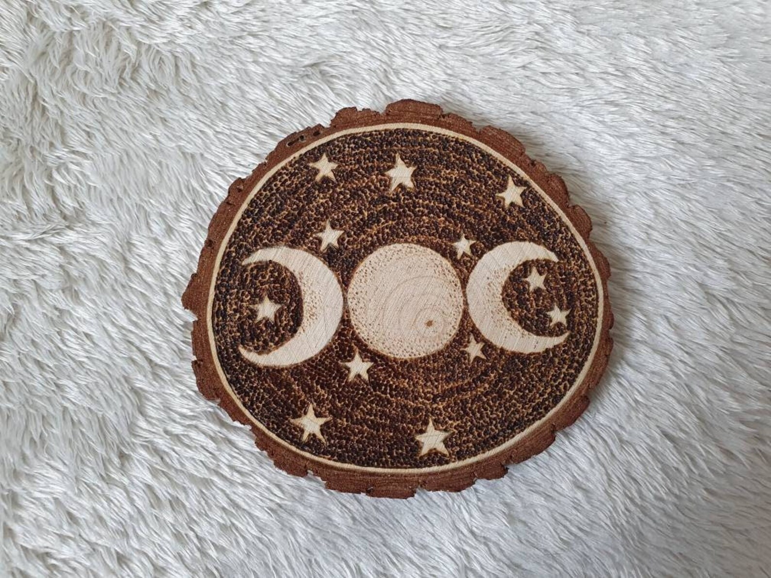 Triple Moon and Stars Hand Drawn Hand Pyrography | Etsy