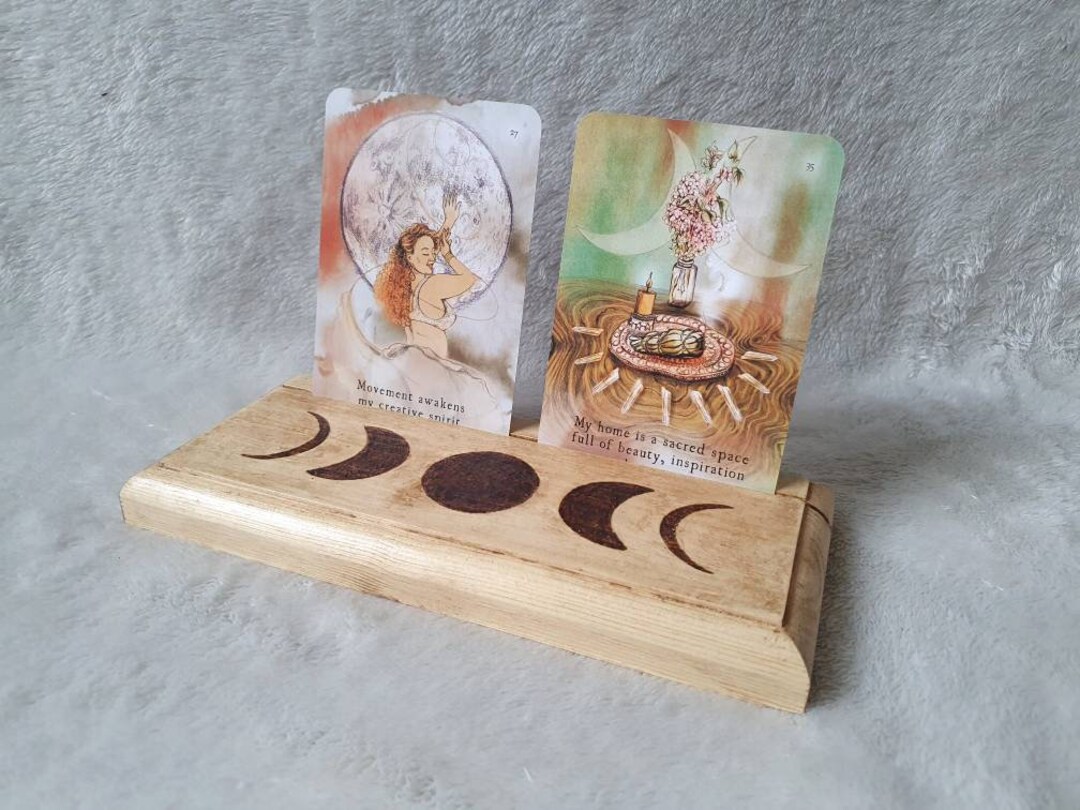 Handmade, Hand Pyrography Moon Phase Double Tarot Card and Oracle Card ...
