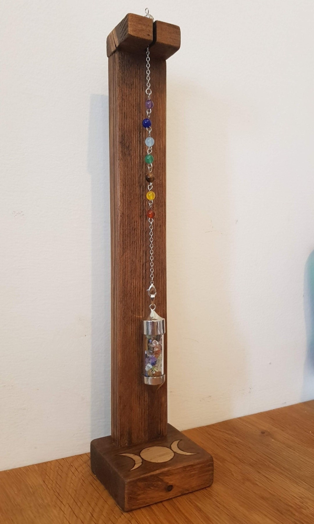 Handmade Single Pendulum Stand With Hand Pyrography Triple Moon - Etsy