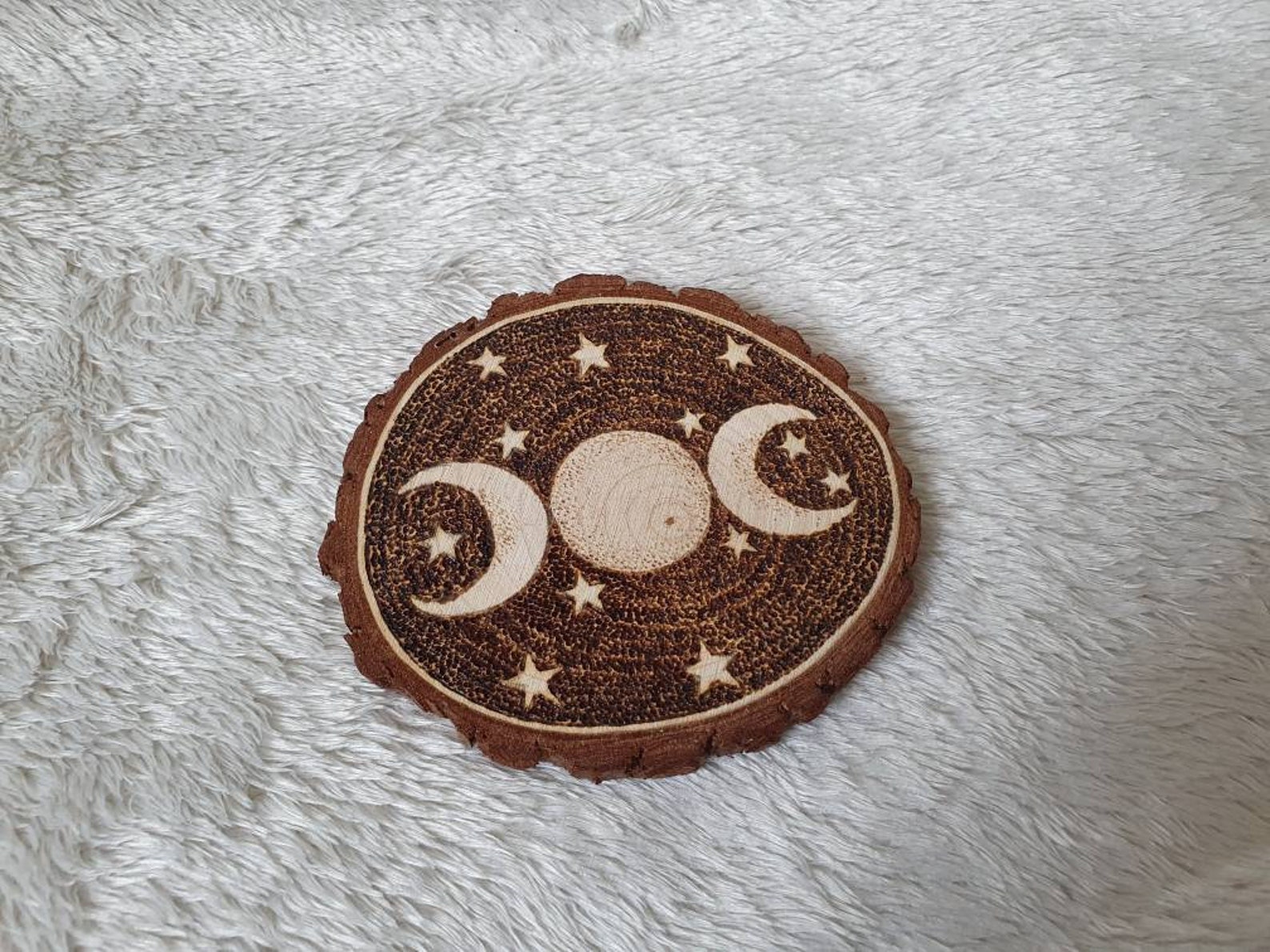 Triple Moon and Stars Hand Drawn Hand Pyrography | Etsy
