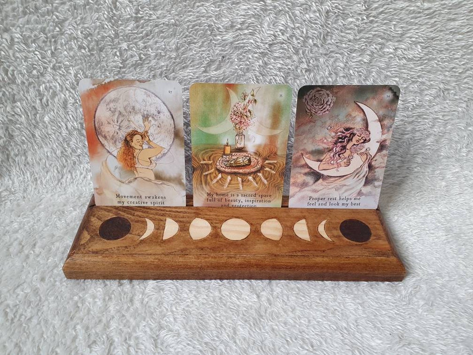 Handmade Hand Pyrography Moon Phase Triple Tarot Card and - Etsy