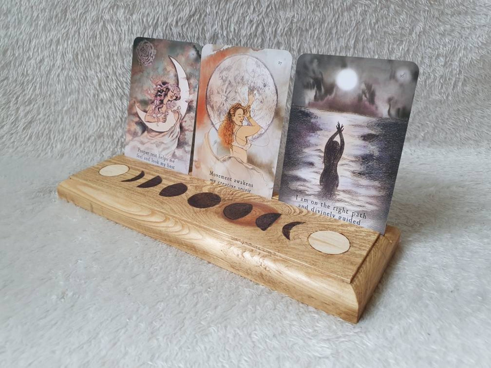 Handmade Hand Pyrography Moon Phase Triple Tarot Card and | Etsy
