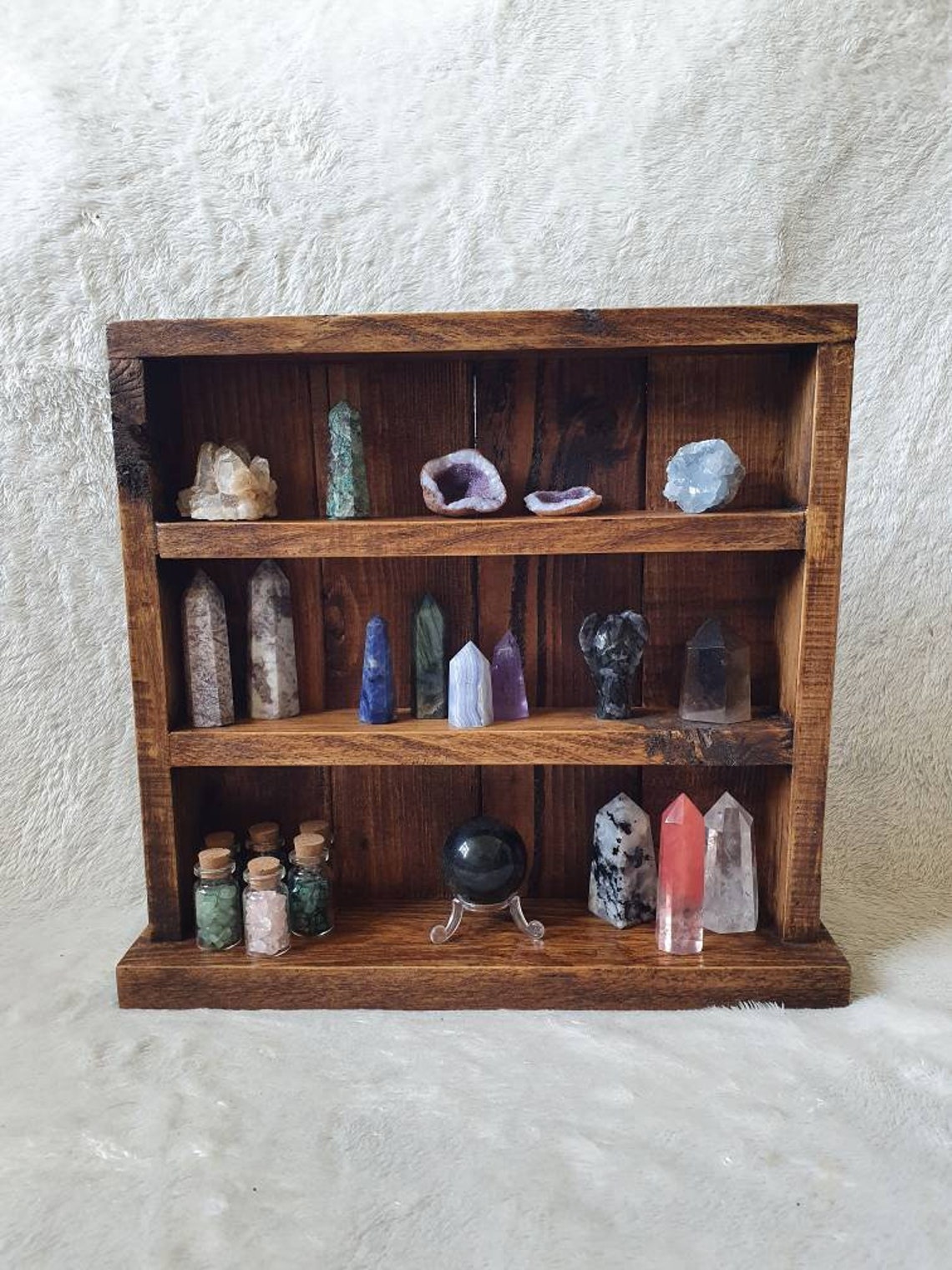Handmade Freestanding Rustic Crystal Shelves in Dark Oak | Etsy