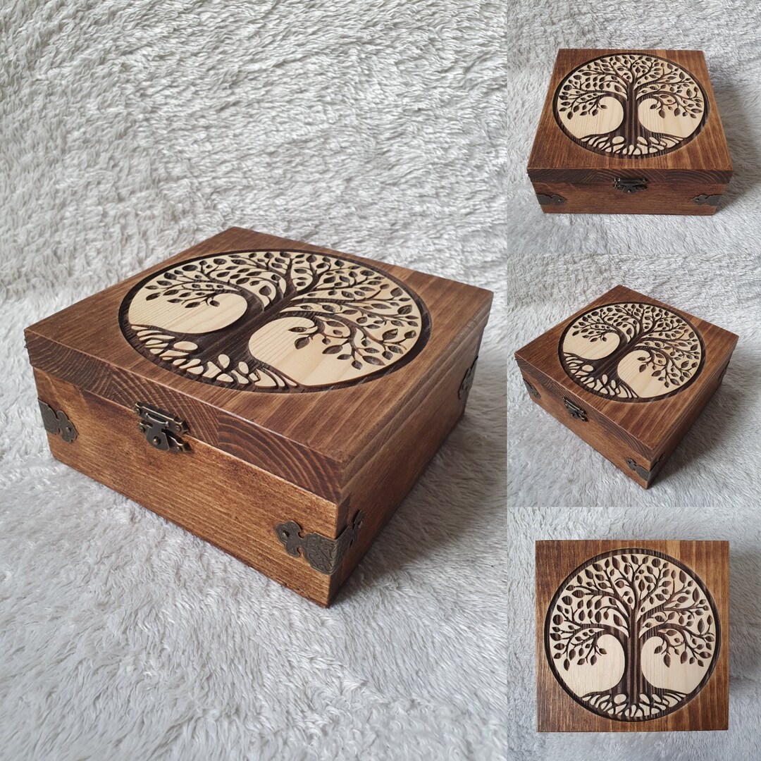 Handmade Tree of Life Box in Dark Oak Made From Reclaimed Wood (15cm X ...