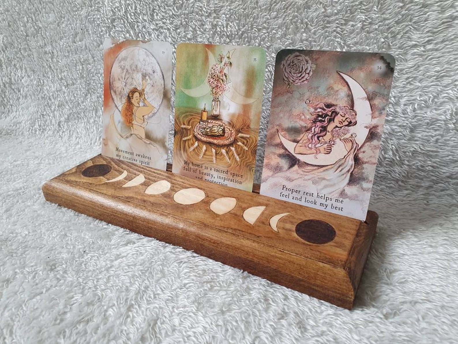Handmade Hand Pyrography Moon Phase Triple Tarot Card and - Etsy
