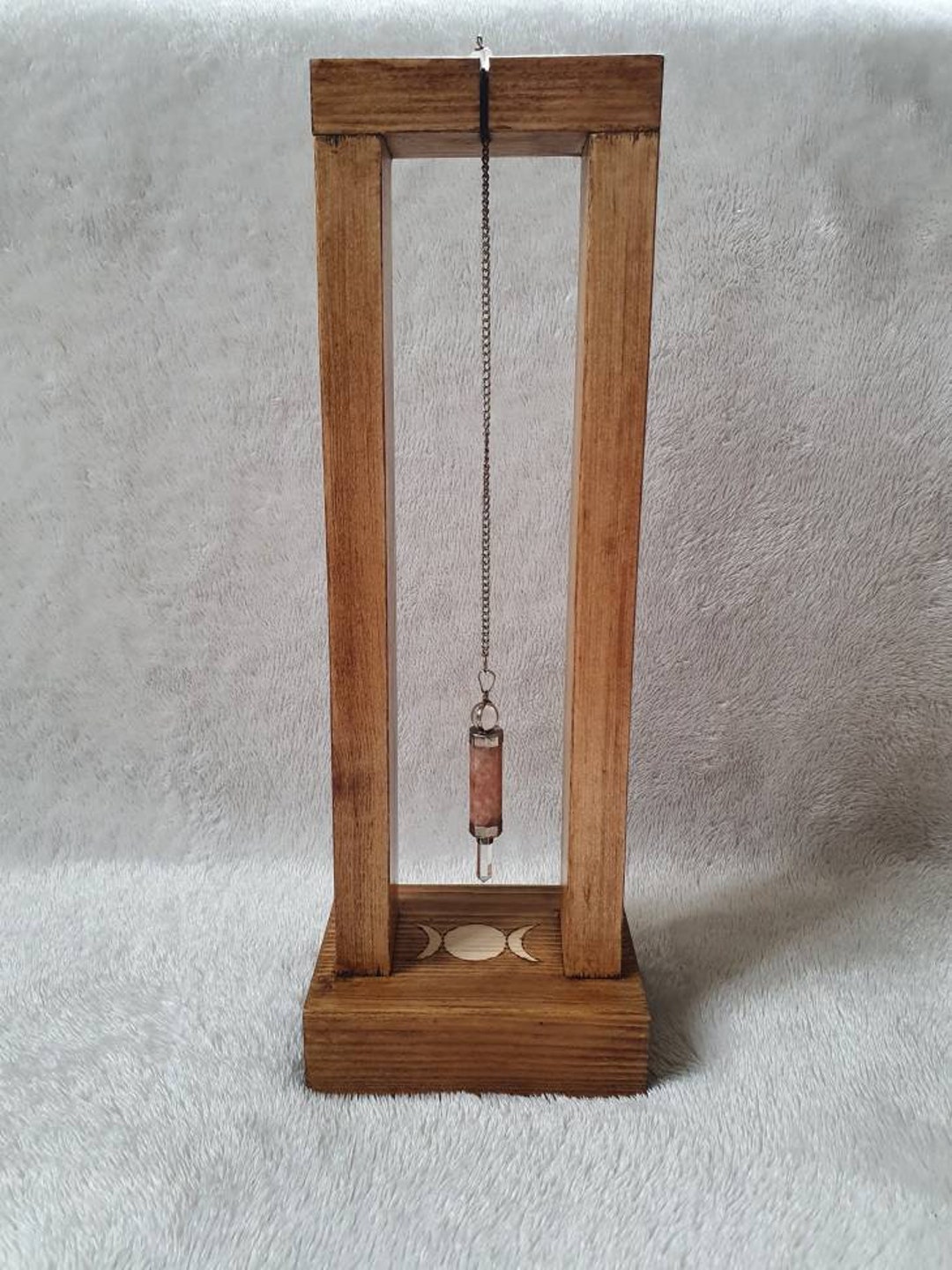 Handmade Single Pendulum Display Stand With Hand Pyrography Triple Moon ...