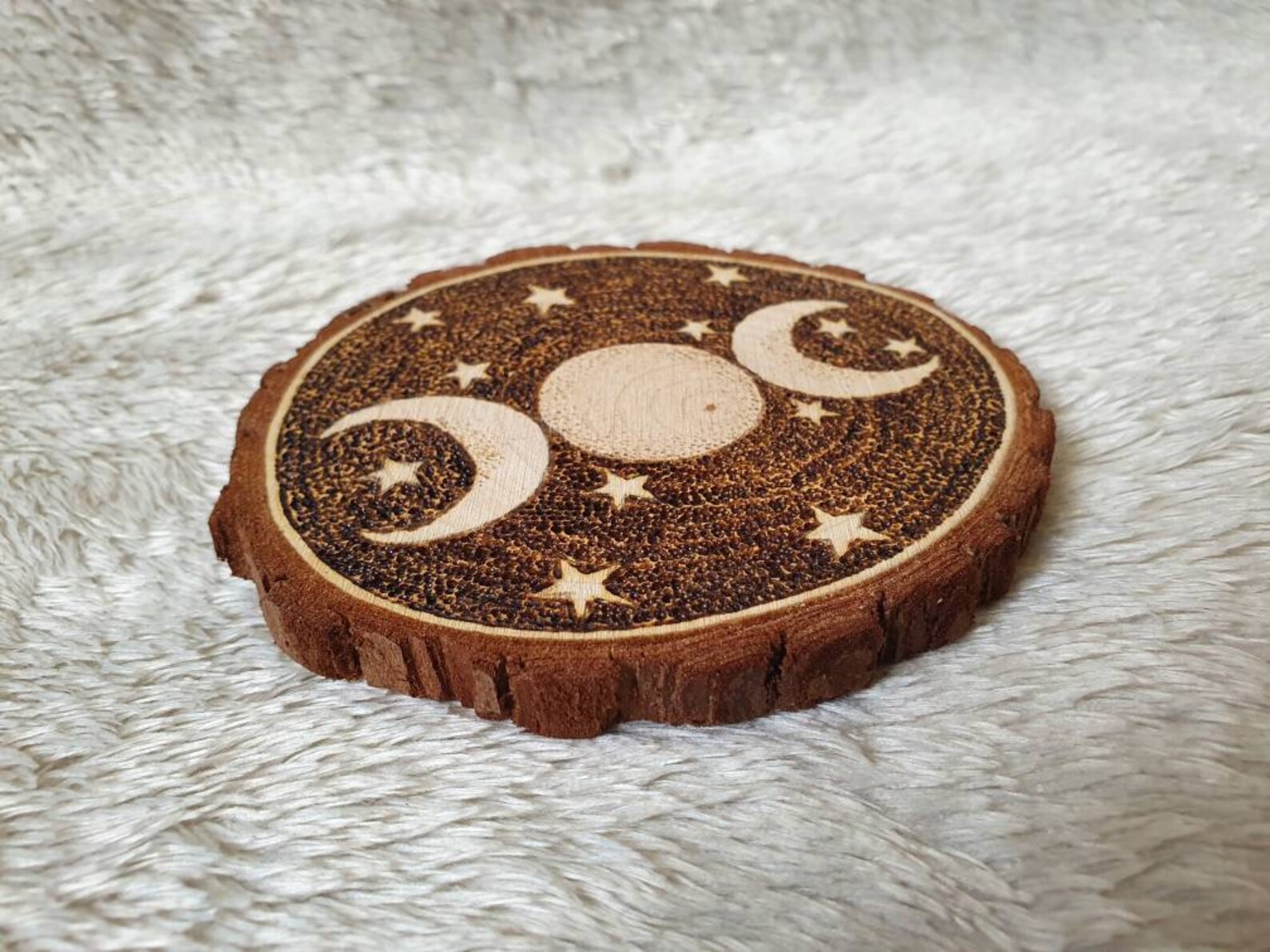 Triple Moon and Stars Hand Drawn Hand Pyrography | Etsy