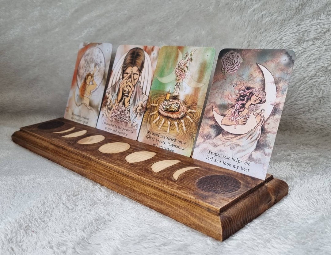 Handmade, Hand Pyrography Moon Phase 4 X Tarot Card and Oracle Card ...