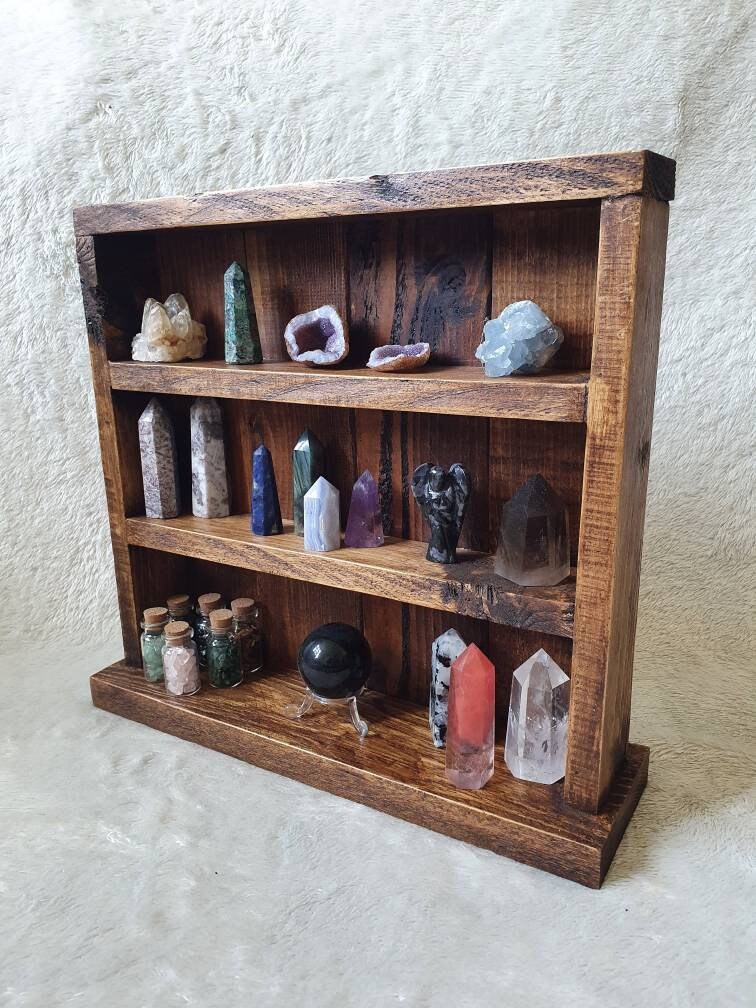 Handmade Freestanding Rustic Crystal Shelves in Dark Oak | Etsy