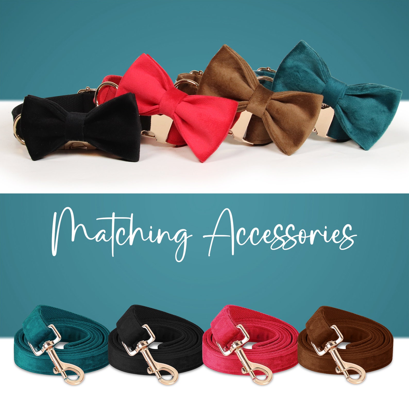 Luxury Velvet Dog Leash Set, Personalized Dark Green Velvet Dog Collar ...