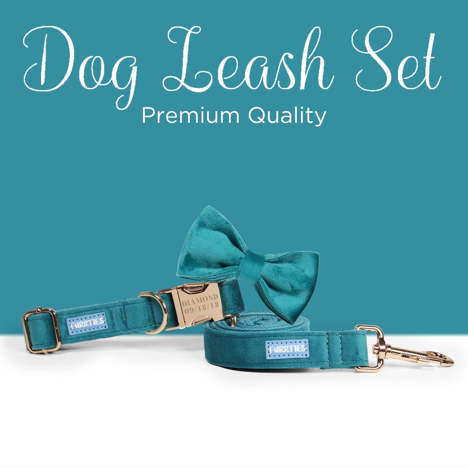 Luxury Velvet Dog Leash Set, Personalized Dark Green Velvet Dog Collar ...