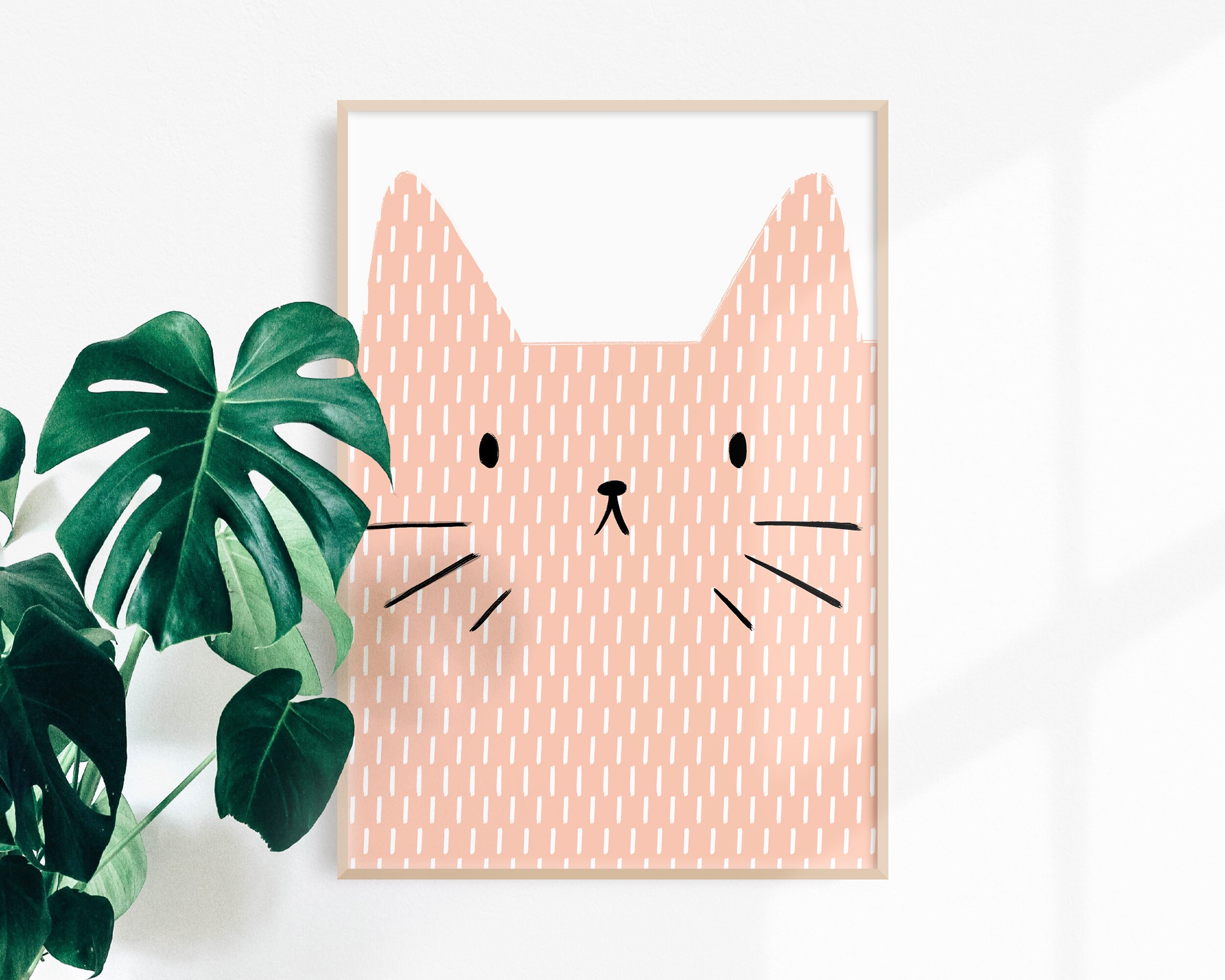 Cute Pink Kitten Art Print | A6 A5 A4 A3 A2 Unframed | Pastel Cat ...