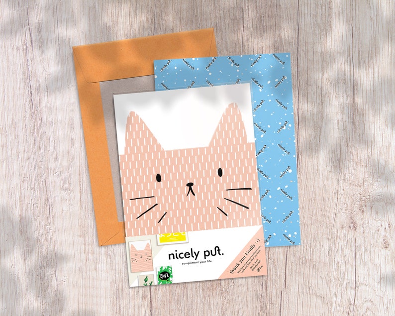 Cute Pink Kitten Art Print A6 A5 A4 A3 A2 Unframed Pastel Cat Graphic ...