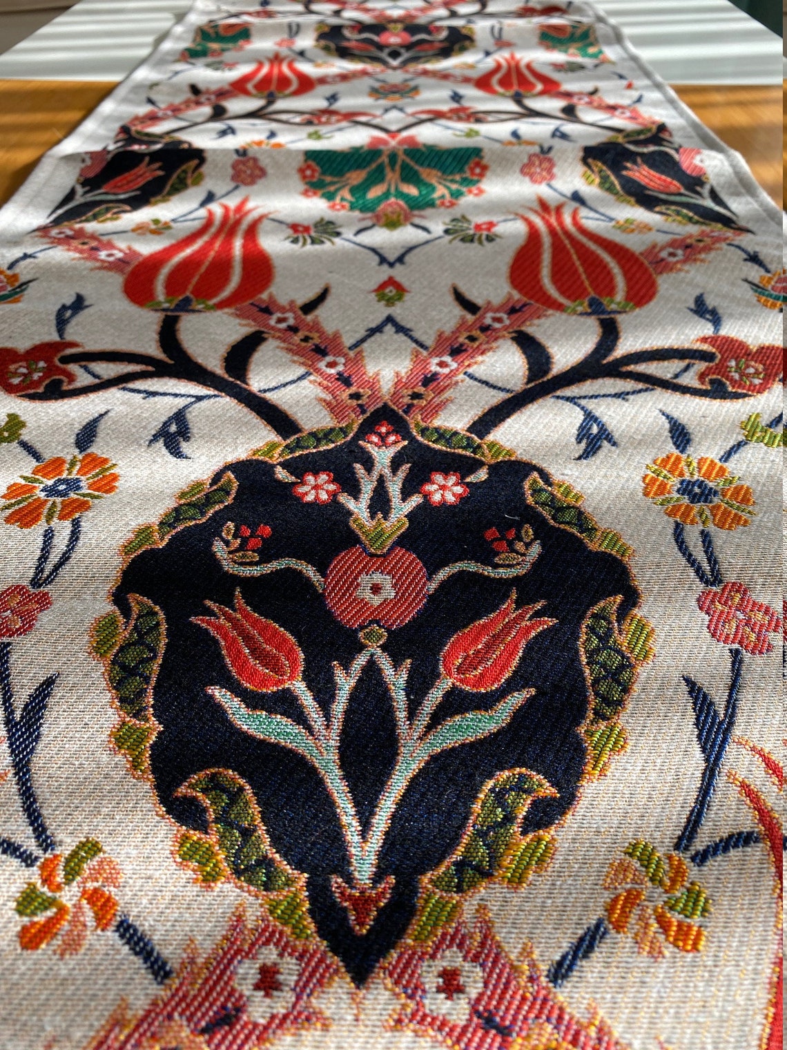 Tulip Tile Pattern Fabric Runnerauthentic Gobelin Decorrug - Etsy