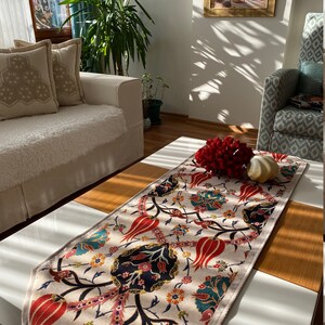 Tulip Tile Pattern Fabric Runner|authentic Gobelin Decor|rug Design ...