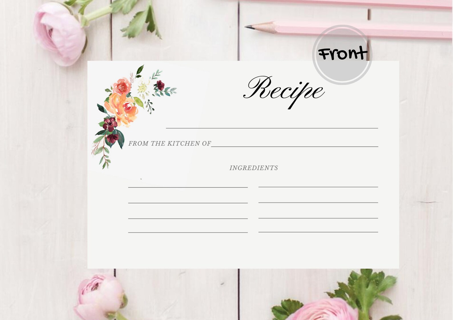 Recept kaart sjabloon Instant Download Floral Modern Style | Etsy
