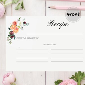 Recept kaart sjabloon Instant Download Floral Modern Style | Etsy