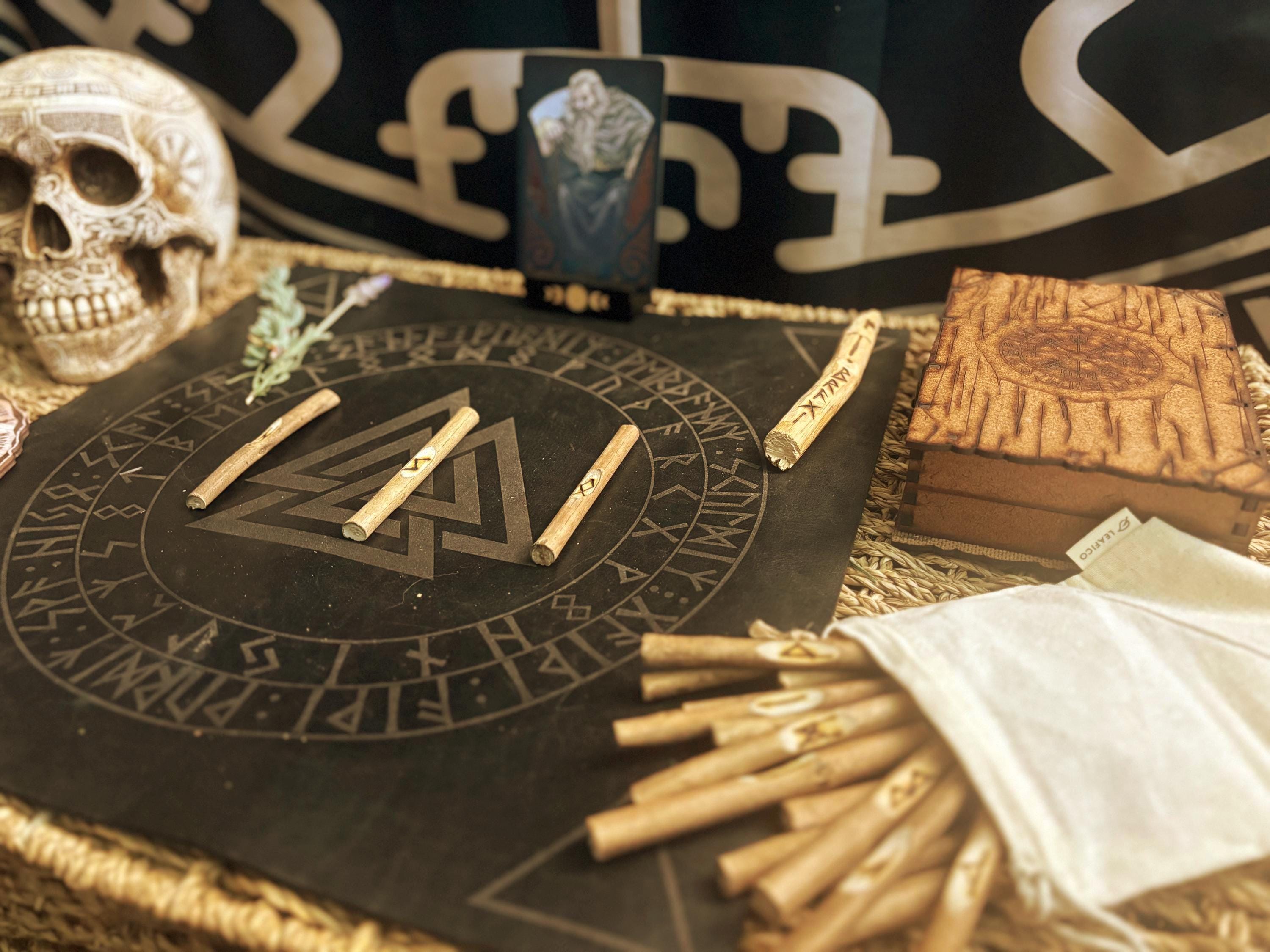 Elder Futhark Rune Stave Set | Gold Wattle Wood | Handmade Norse ...