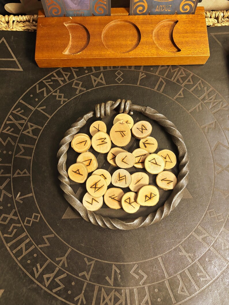 Handmade Rune Disc Set • Elder Futhark • Burned Wood Runes for ...