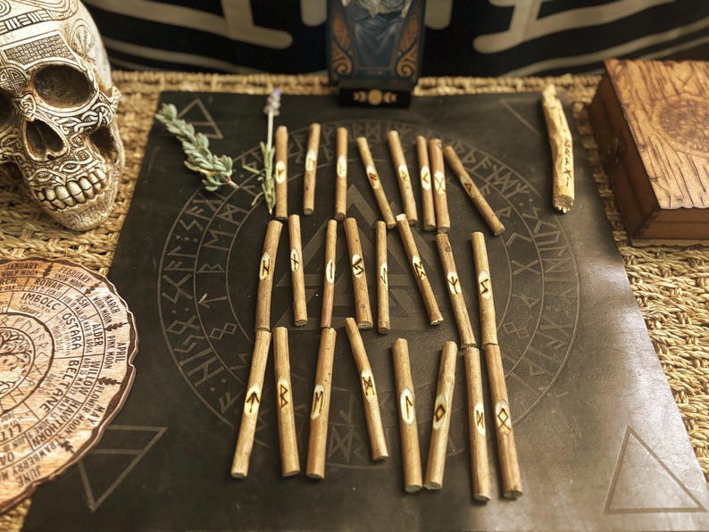 Elder Futhark Rune Stave Set | Gold Wattle Wood | Handmade Norse ...