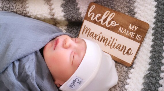 Hello My Name is Wooden Cutout / Birth Announcement /baby Name - Etsy