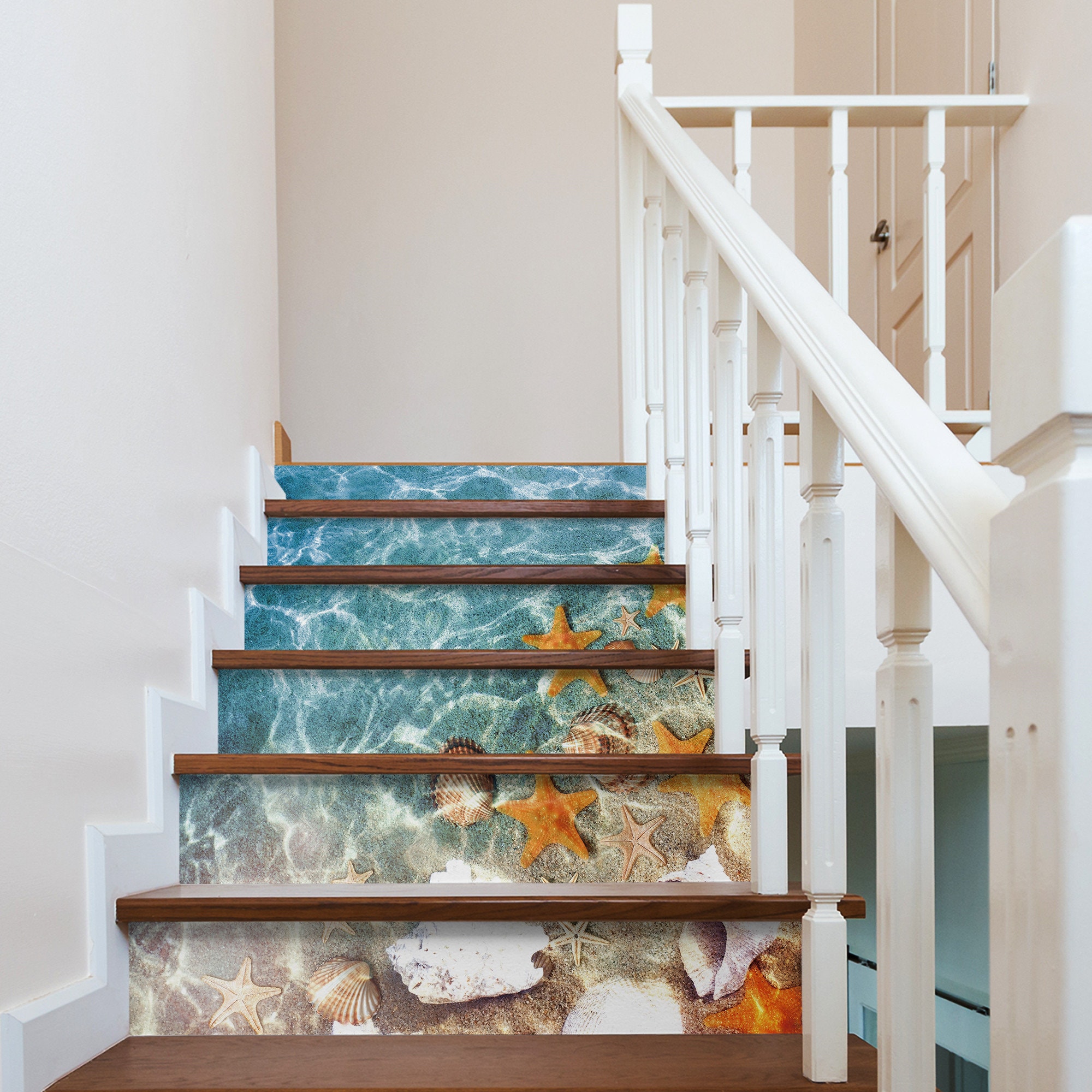 Walraime Beach Shell Starfish Pattern Stair Riser Decals Peel and Stick ...