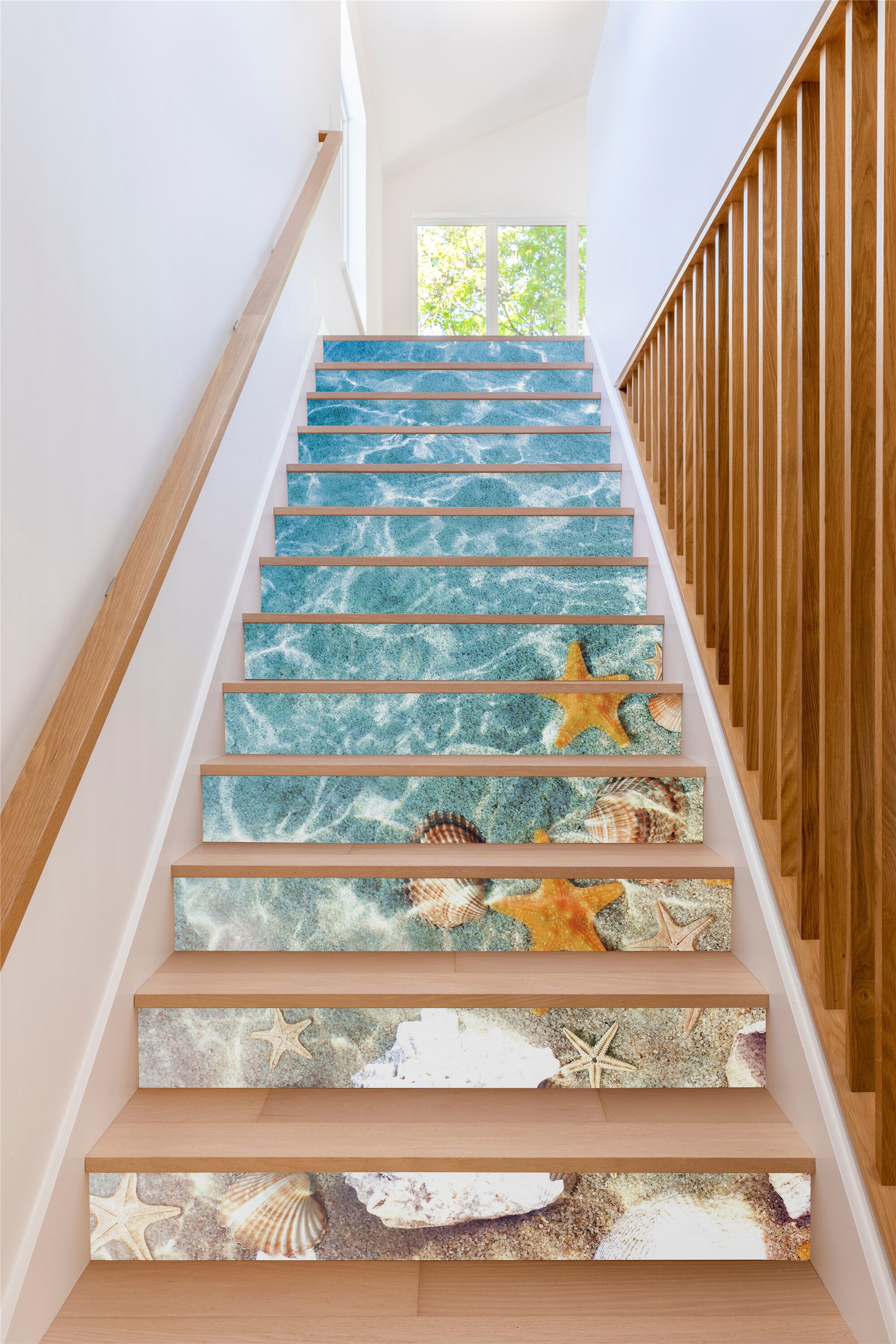 Walraime Beach Shell Starfish Pattern Stair Riser Decals Peel and Stick ...