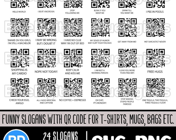 Funny QR Codes Svg, QR Codes Bundle Svg and Png, Funny Messages With ...