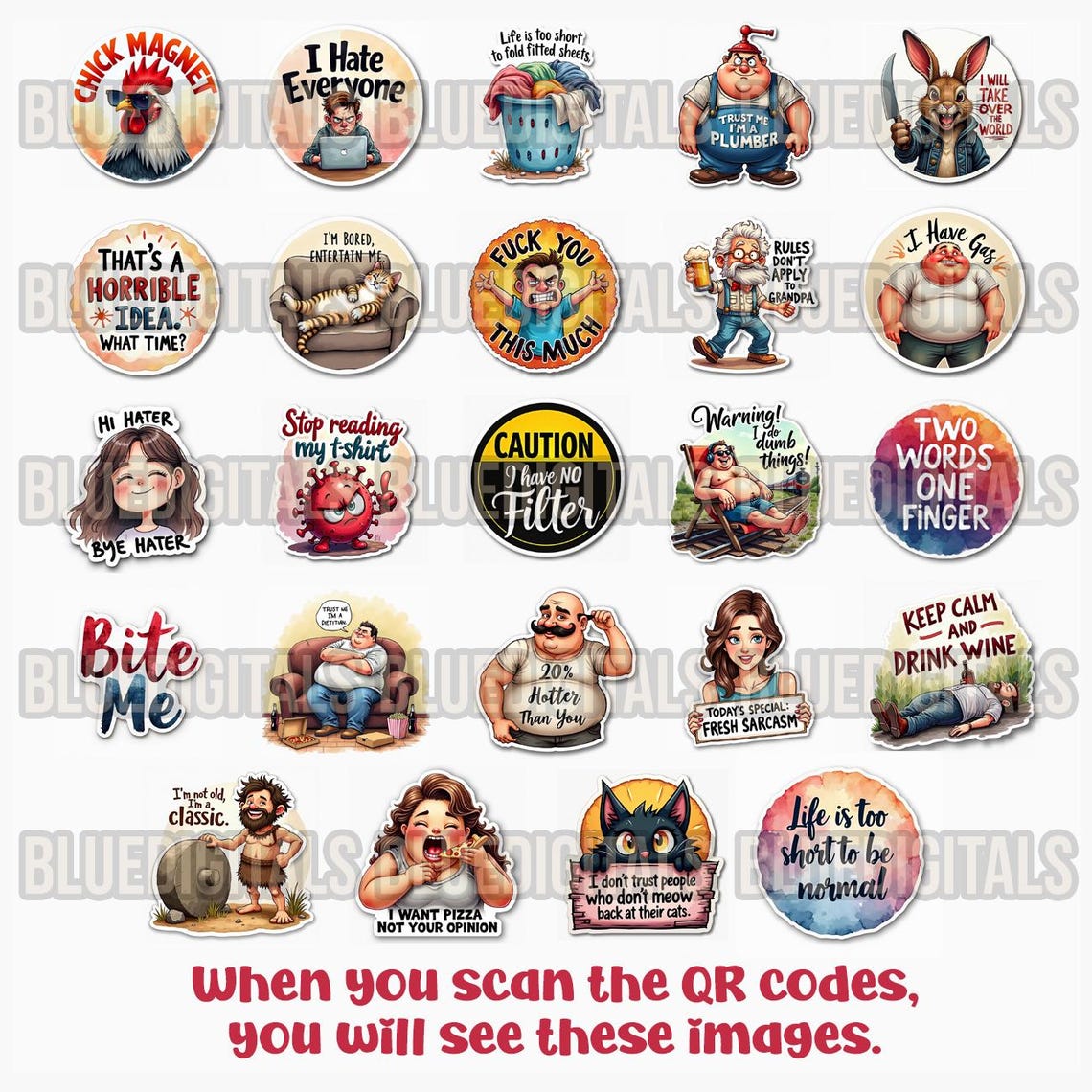 QR Code Funny Messages, Slogans With QR Code, QR Code Png Svg Bundle ...