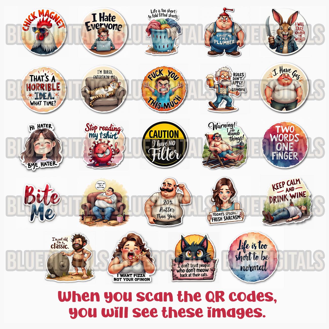 QR Code Funny Messages, Slogans With QR Code, QR Code Png Svg Bundle ...