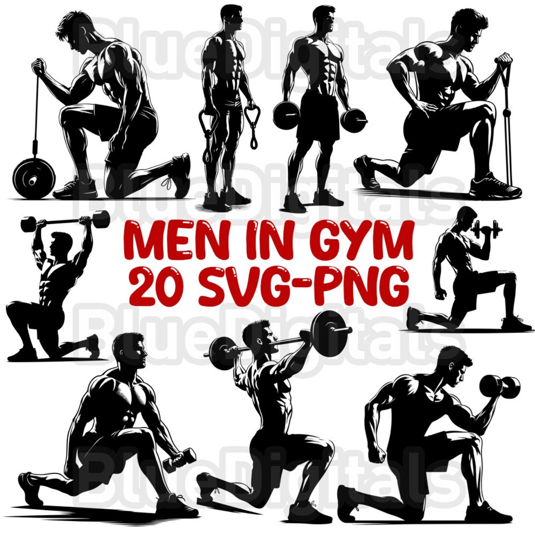 Men in Gym SVG Silhouette, Gym Man PNG, Fitness Sport Gym PNG, Muscular ...