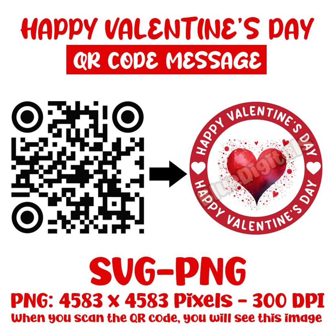 Happy Valentines Day QR Code, Valentines Day Message QR Code Svg, Love ...