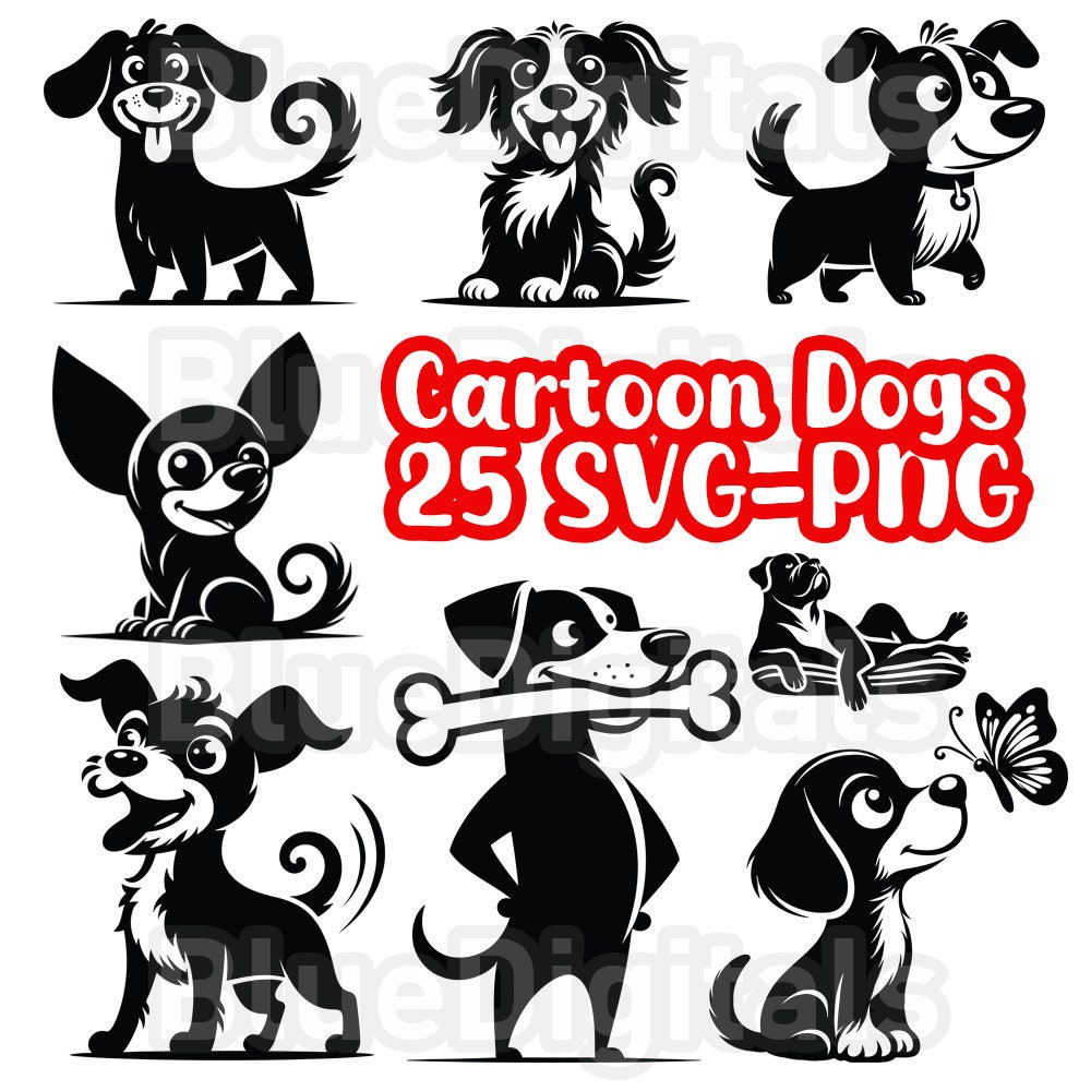 Cartoon Dogs SVG, Cartoon Dog Drawing PNG, Funny Dog Svg Silhouette ...
