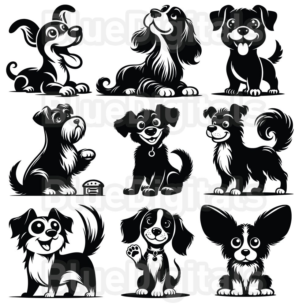Cartoon Dogs SVG, Cartoon Dog Drawing PNG, Funny Dog Svg Silhouette ...