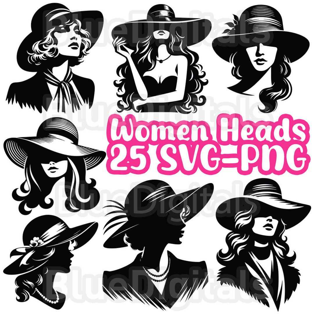 Women Heads SVG, Woman Head Silhouette SVG, Women Head PNG Set, Women ...