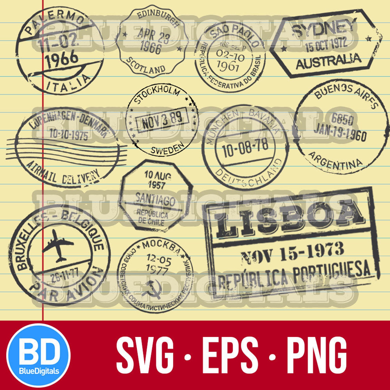 Post Office Rubber Stamps SVG | Vintage Vector EPS Post Stamps | Set of ...