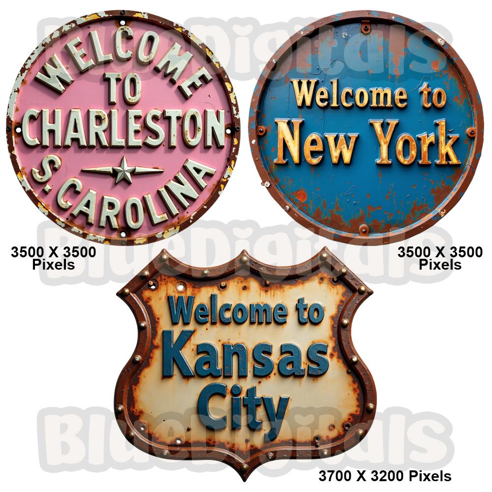 Welcome Signs Png Clipart, Oil Paint Welcome Clipart, Set of 20, Rusty ...