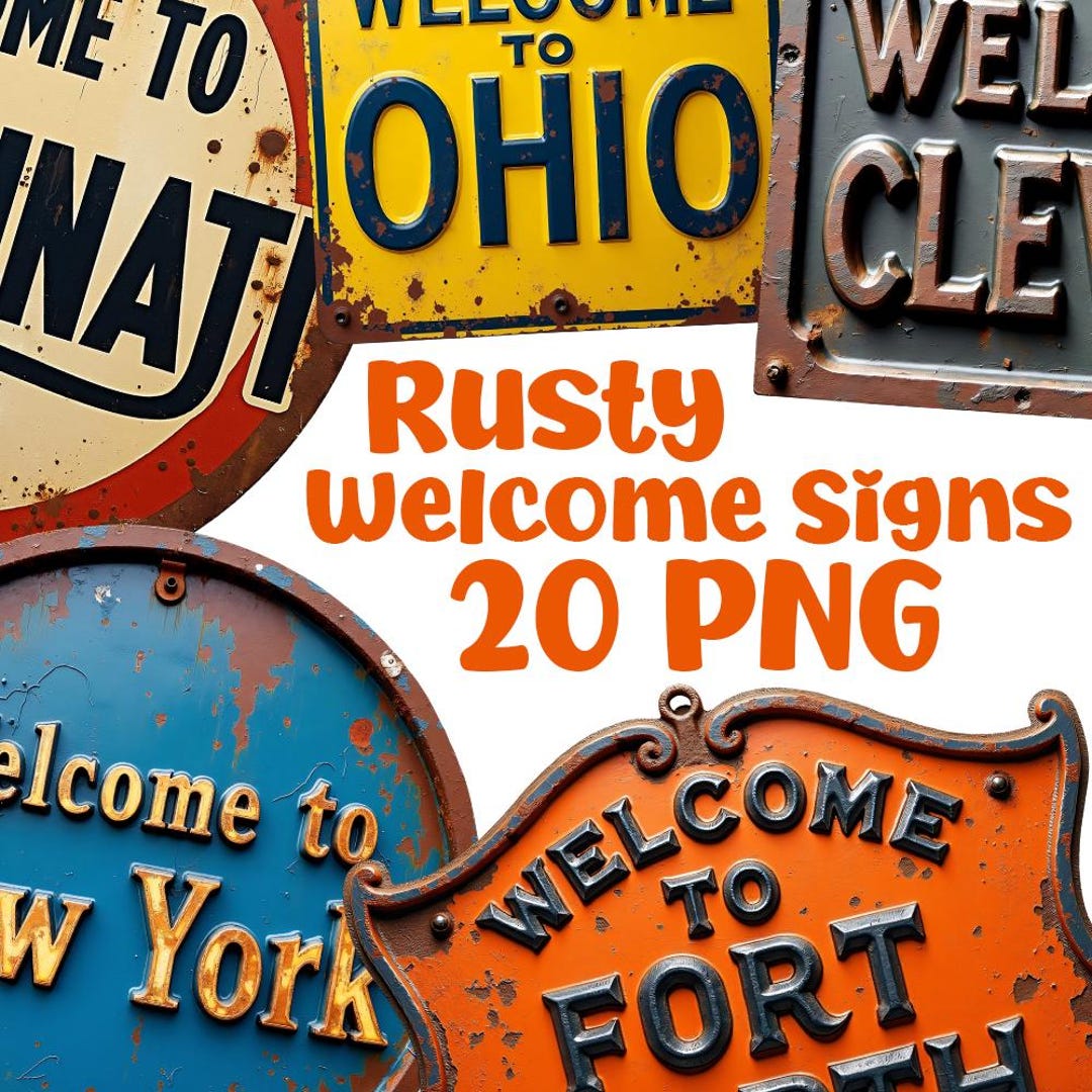 Welcome Signs Png Clipart, Oil Paint Welcome Clipart, Set of 20, Rusty ...