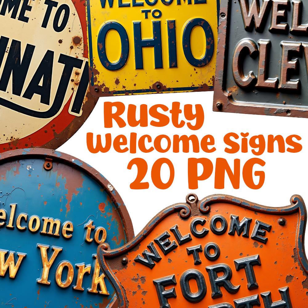 Welcome Signs Png Clipart, Oil Paint Welcome Clipart, Set of 20, Rusty ...