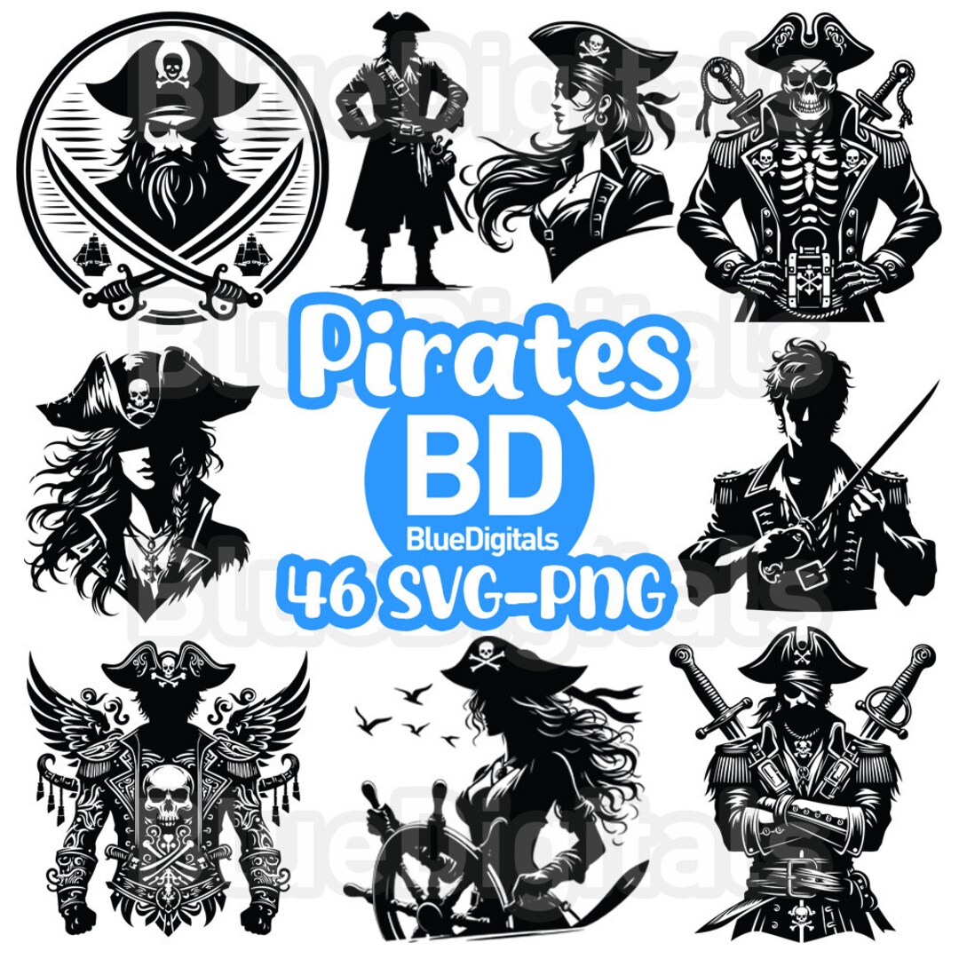 SVG Pirates Silhouette Bundle, PNG Set of Pirates, 300 Dpi PNG Pirate ...