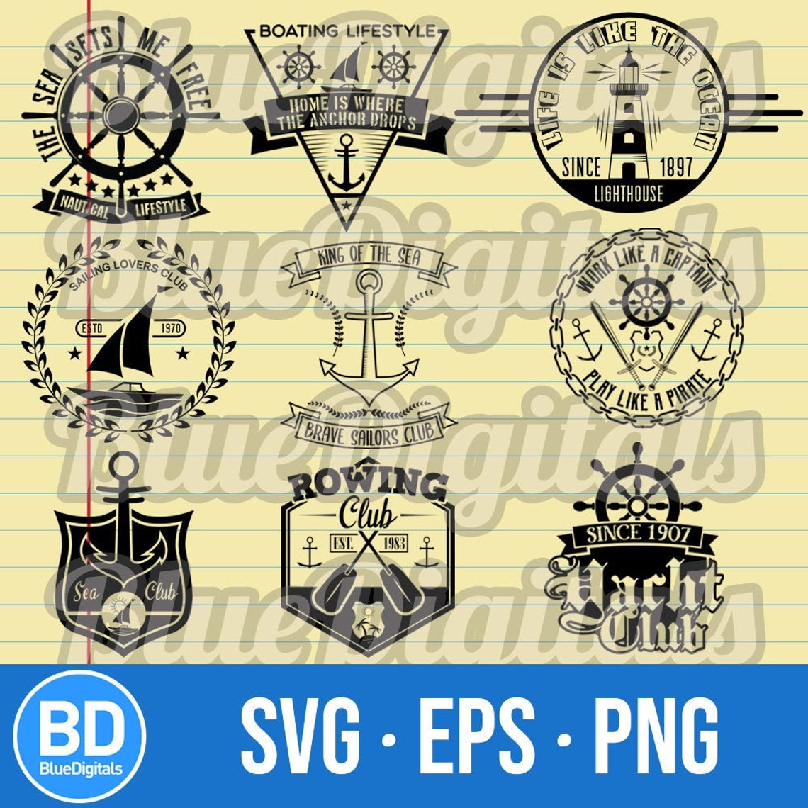 Nautical SVG Design Sailing Vector EPS Badges Yacht Club - Etsy