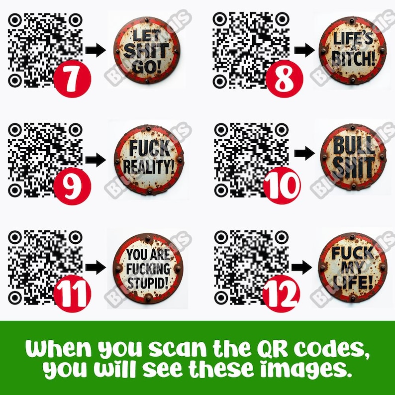 Swear Words QR Code, Funny Words QR Code Bundle, Set of 14, Swear Png ...