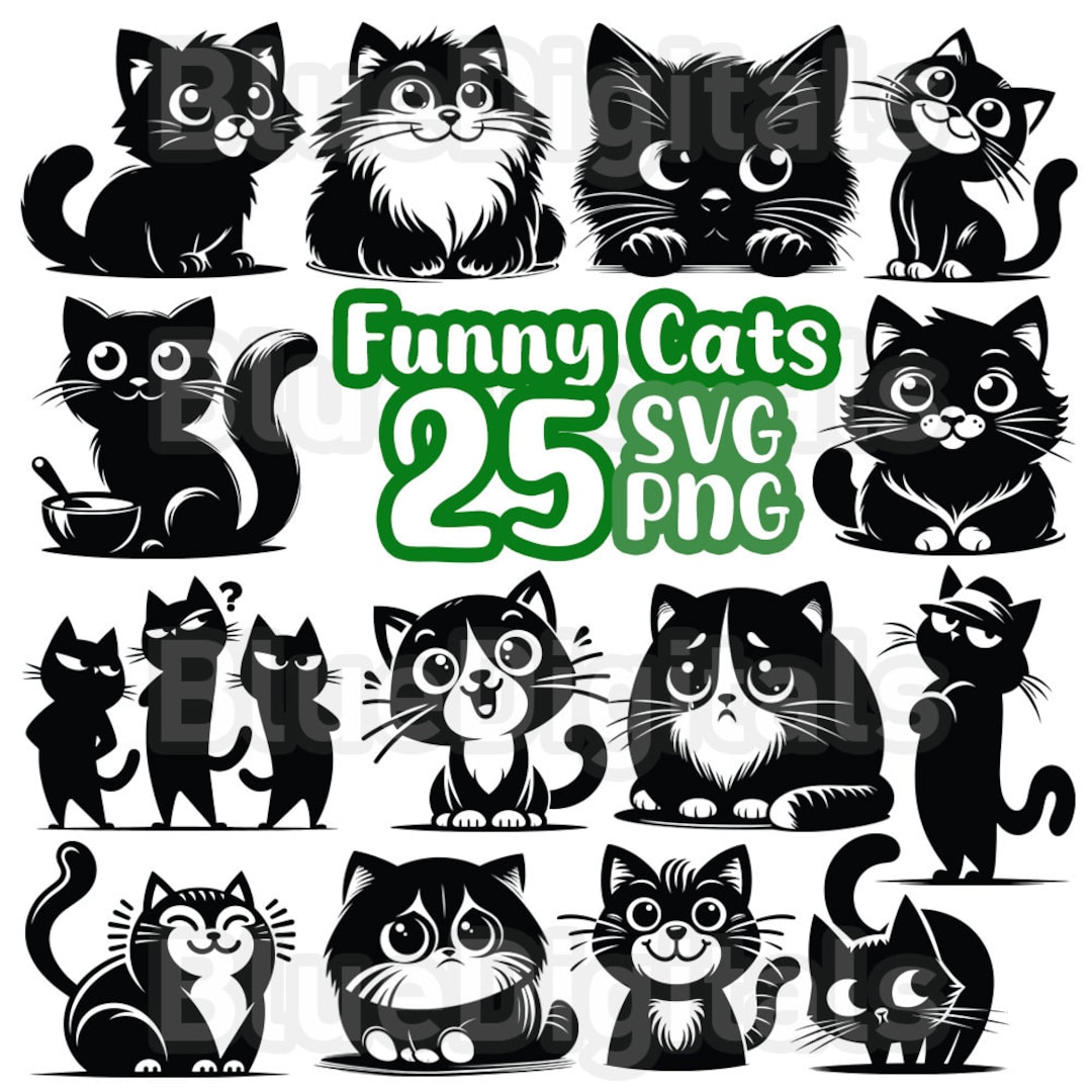 Funny Cats SVG, Cat Silhouette SVG, Cats Svg, Comic Style Cat PNG ...
